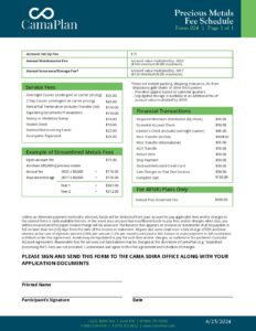 Precious Metals Fee Schedule | Self-Directed IRA by CamaPlan